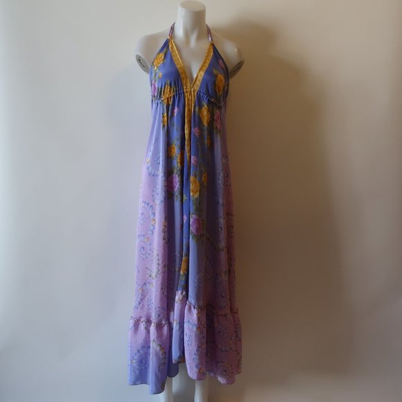 Shag | Dresses | Shag Boutique Blue Purple Yellow Floral Maxi Dress Sz ...